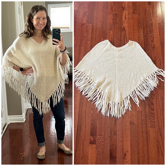 Sweaters | Cream Knit Poncho | Poshmark
